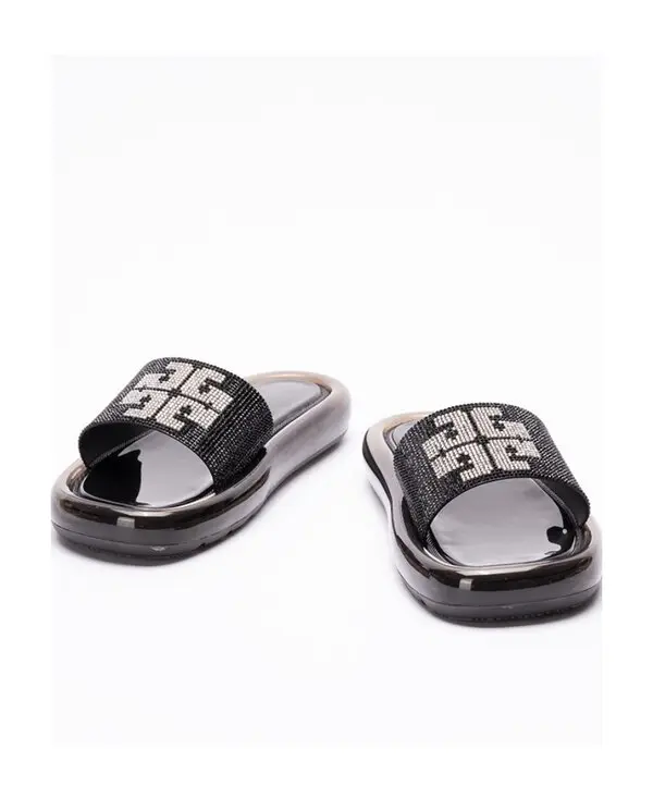 Tory Burch Embellished Logo Slip-on Sandals - Black