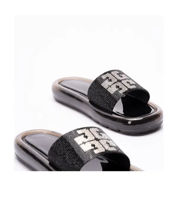 Tory Burch Embellished Logo Slip-on Sandals - Black