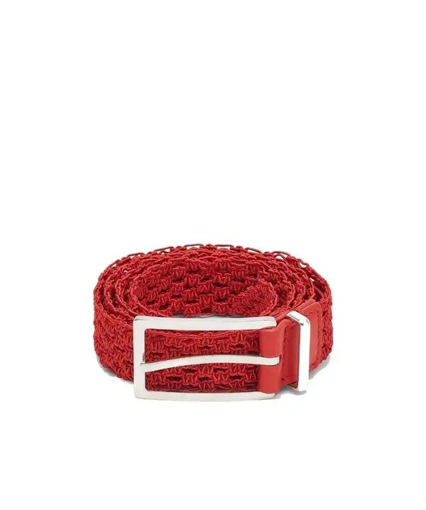 Bottega Veneta Woven Belt With Metal Buckle - Red