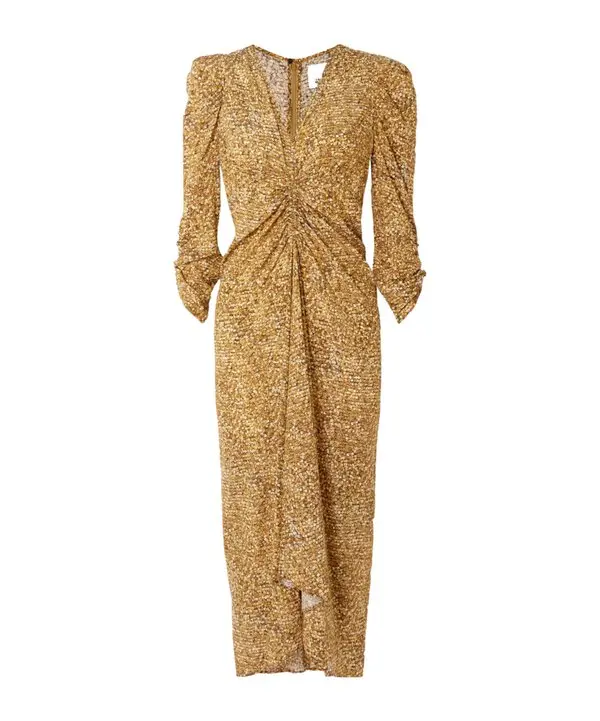 Isabel Marant Étoile Albini Printed Puff Sleeve Midi Dress - Brown