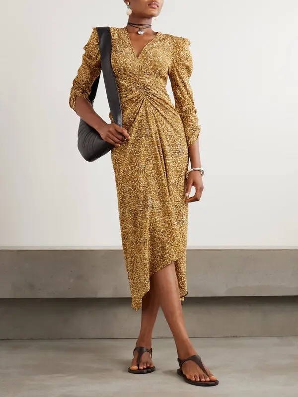 Isabel Marant Étoile Albini Printed Puff Sleeve Midi Dress - Brown