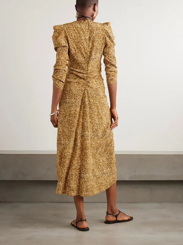 Isabel Marant Étoile Albini Printed Puff Sleeve Midi Dress - Brown