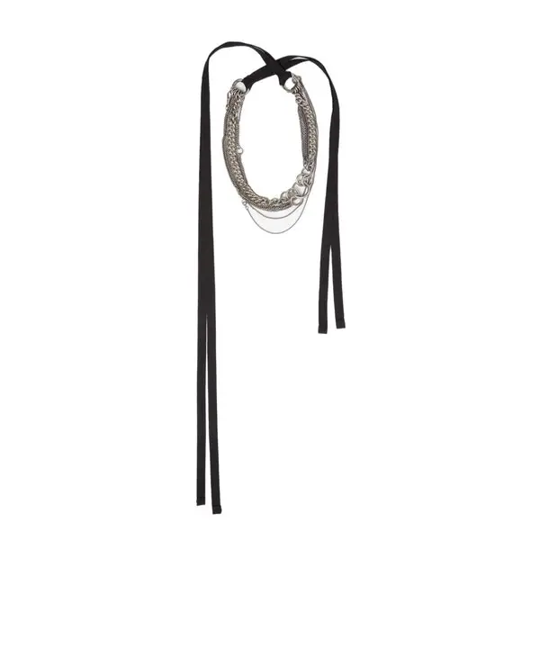 ANN DEMEULEMEESTER Layered Chain Necklace With Ribbon Detail - Black