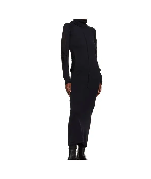 Y3 Mesh Insert Turtleneck Maxi Dress
