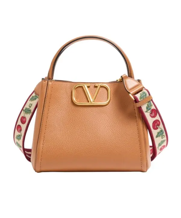 Valentino Garavani Medium Alltime Grained Vlogo-signature Tote Bag - Almond
