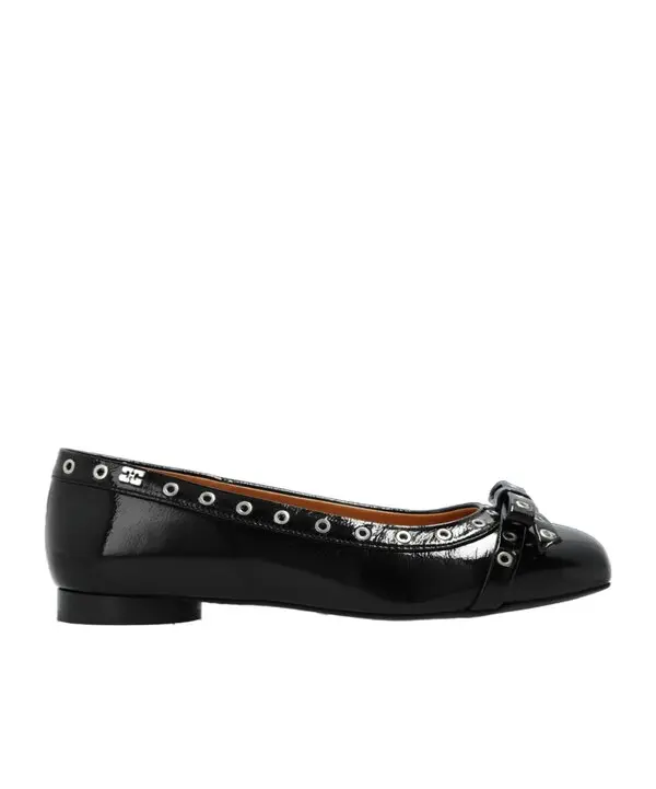 GANNI Eyelet Bow Ballerinas - Black