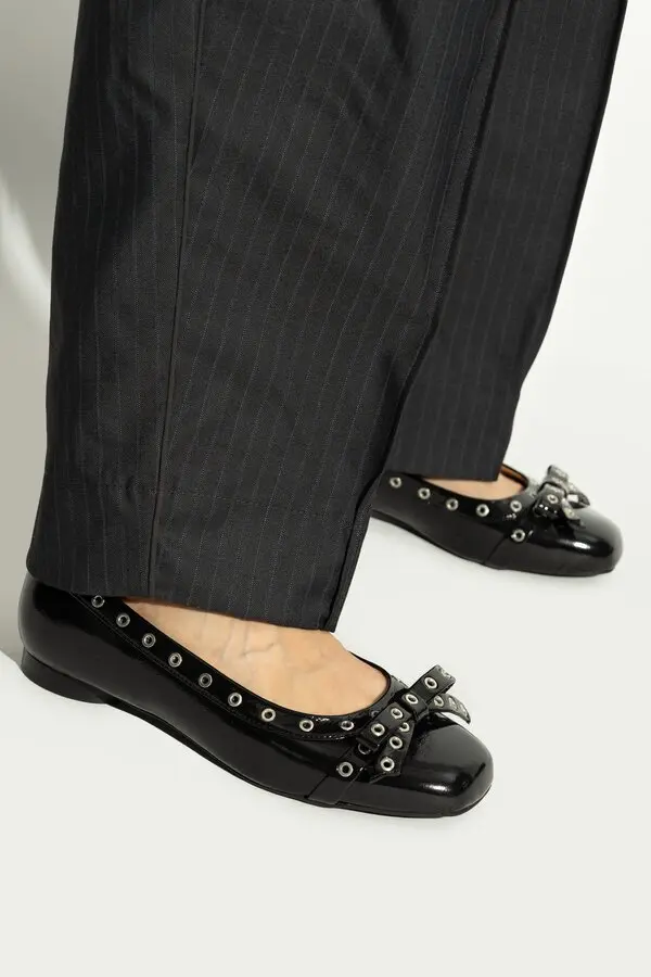 GANNI Eyelet Bow Ballerinas - Black