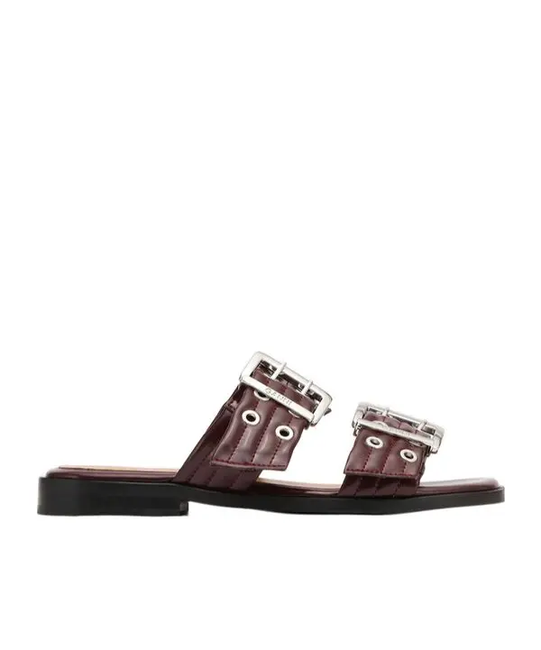 GANNI Buckled Two-strap Sandals - Wine Red