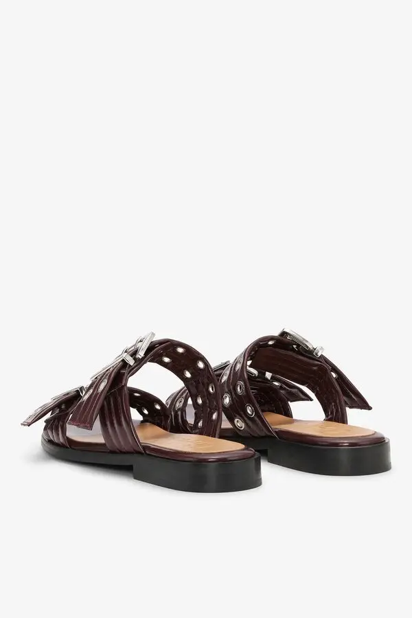GANNI Buckled Two-strap Sandals - Wine Red