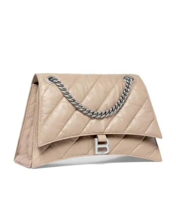 Balenciaga Crush Chain Quilted Medium Shoulder Bag - Nude