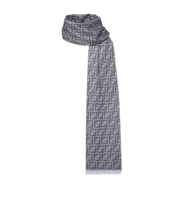 Fendi Ff Jacquard Frayed-edge Scarf - Blue