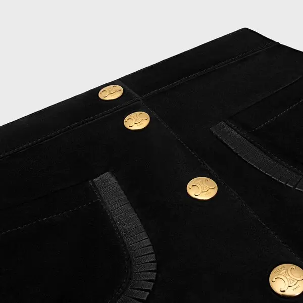 Celine Mini Suede Skirt With Triomphe Snaps