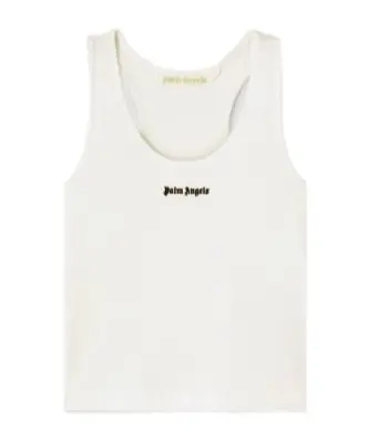 Palm Angels Logo Embroidered Ribbed Tank Top - White/black