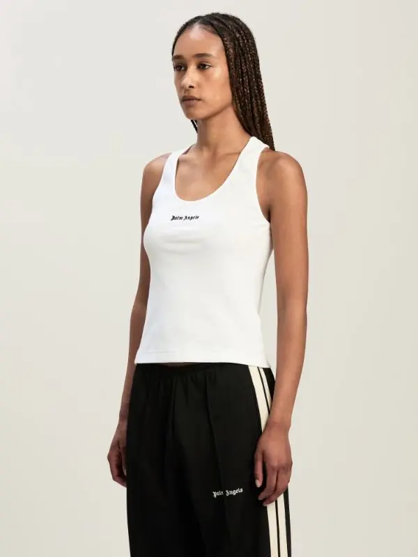 Palm Angels Logo Embroidered Ribbed Tank Top