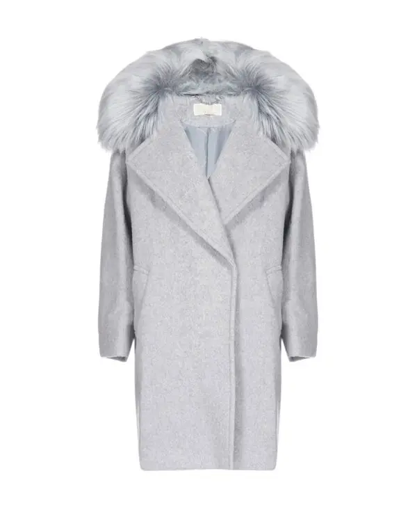 Michael Kors Long Sleeve Coat With Faux Fur Collar - Gray