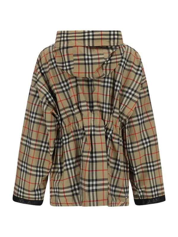 Burberry Checked Drawstring Hooded Jacket