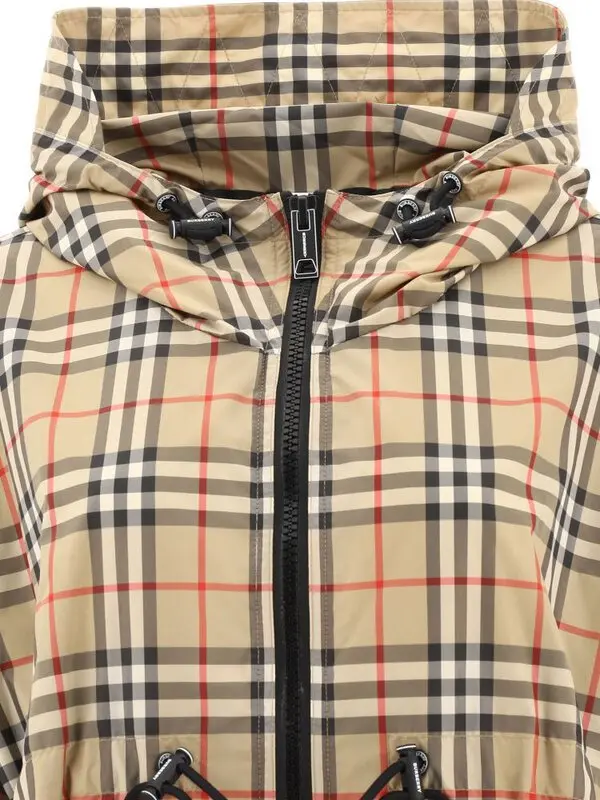 Burberry Checked Drawstring Hooded Jacket