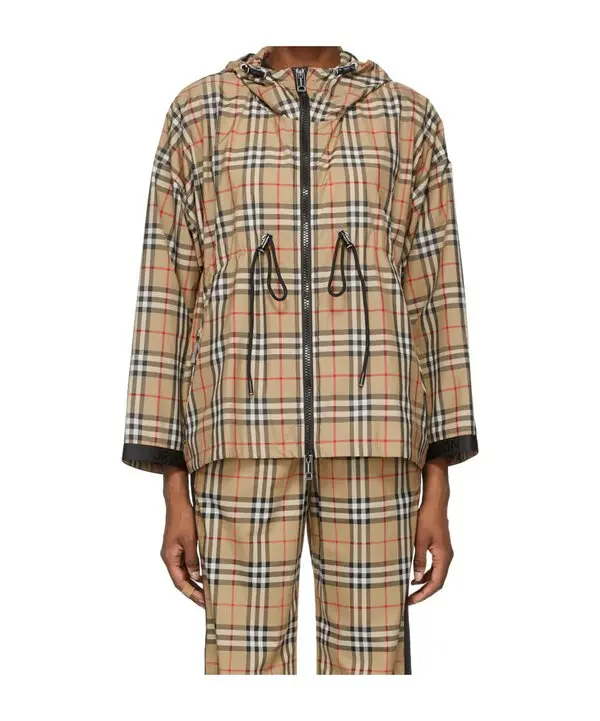 Burberry Checked Drawstring Hooded Jacket