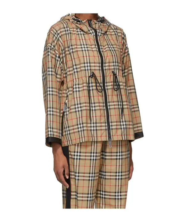 Burberry Checked Drawstring Hooded Jacket
