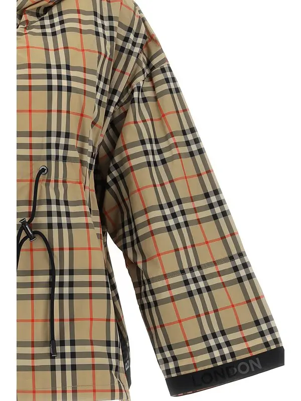 Burberry Checked Drawstring Hooded Jacket