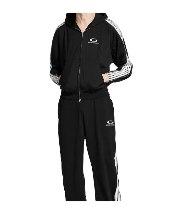 Balenciaga Loop Sports Icon Zipped Hoodie - Black/white