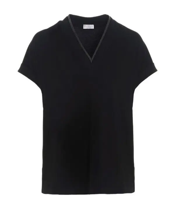 Brunello Cucinelli Monile Trim V-neck T-shirt - Black