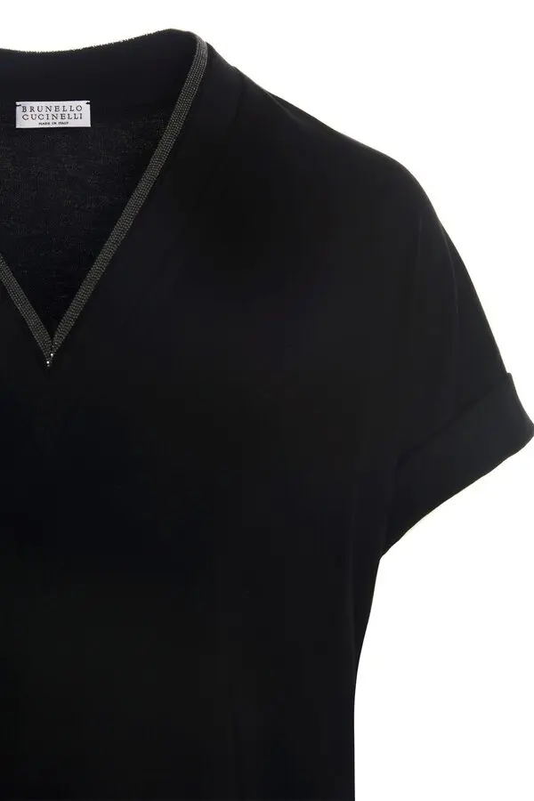 Brunello Cucinelli Monile Trim V-neck T-shirt - Black