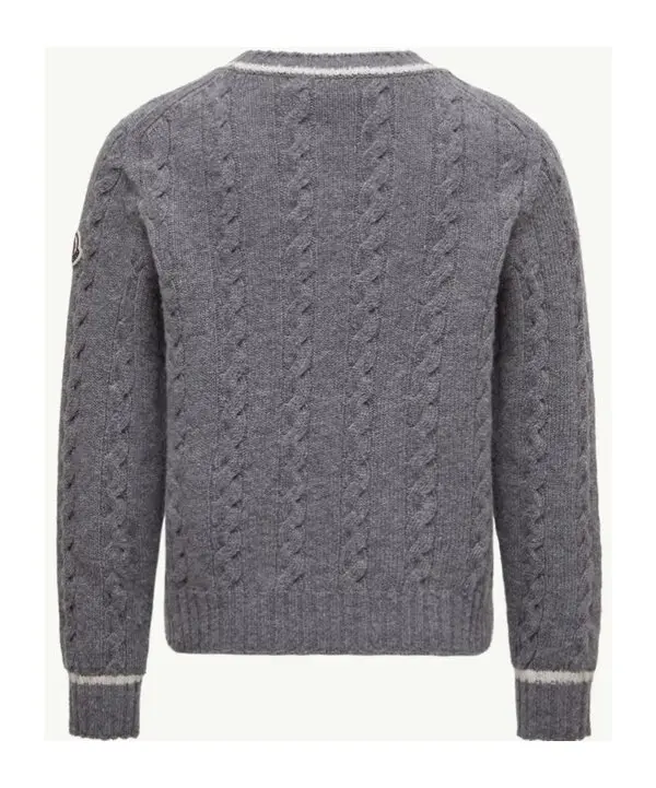 Moncler Cable Knit Crew Neck Sweater With Contrast Trim