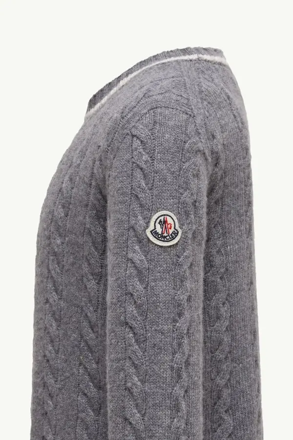 Moncler Cable Knit Crew Neck Sweater With Contrast Trim