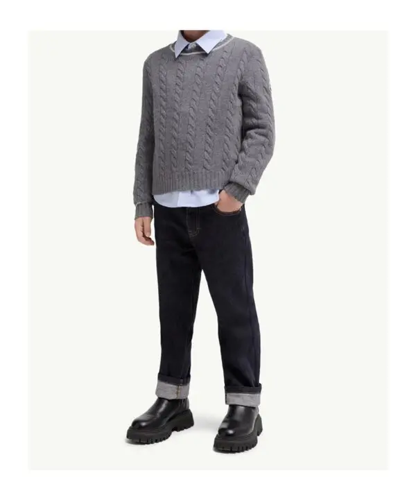 Moncler Cable Knit Crew Neck Sweater With Contrast Trim