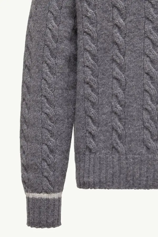Moncler Cable Knit Crew Neck Sweater With Contrast Trim