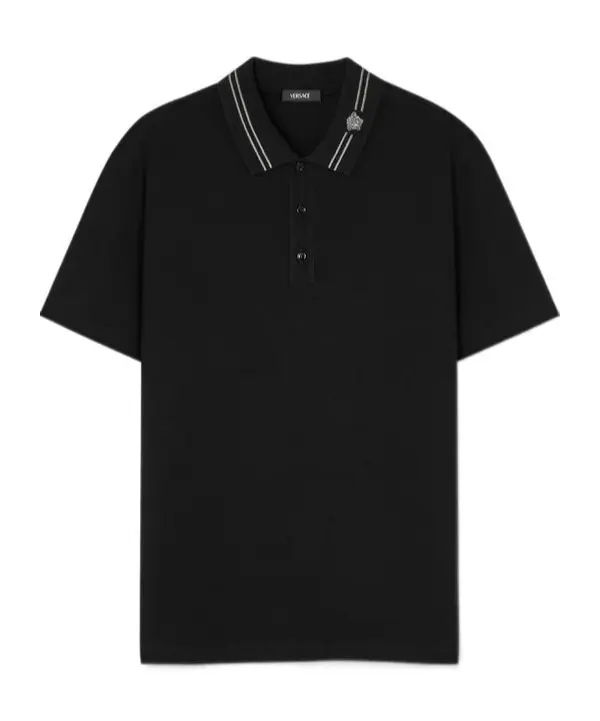 Versace Medusa-embroidered Short-sleeved Polo Shirt - Black