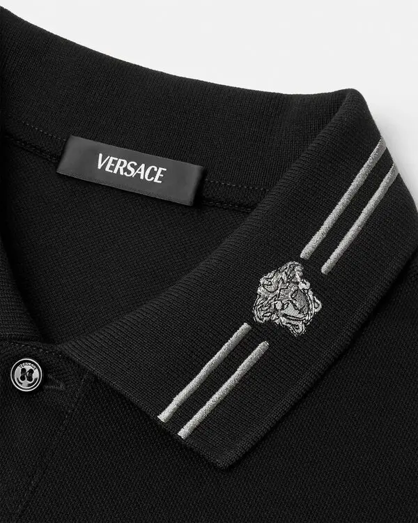 Versace Medusa-embroidered Short-sleeved Polo Shirt - Black