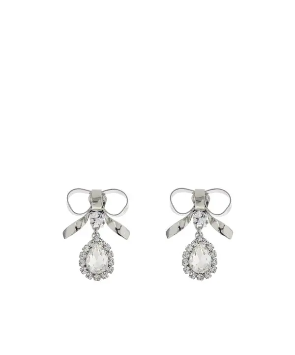 Alessandra Rich Embellished Bow Earrings - White