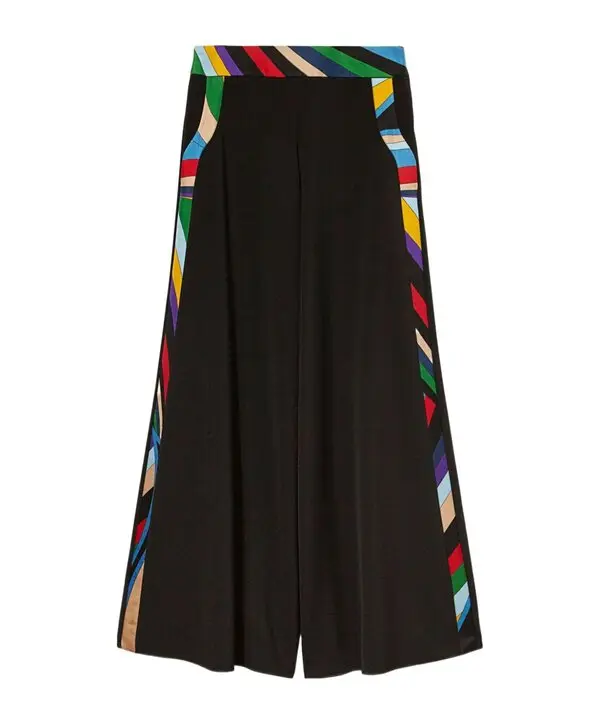 Emilio Pucci Iride-printed Trim Wide-leg Palazzo Trousers - Black/multicolor