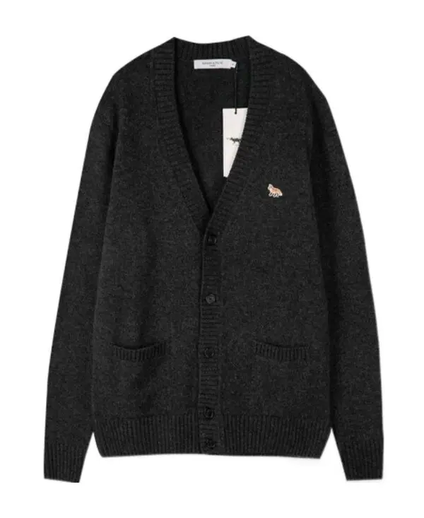 Maison Kitsuné V-neck Knitted Cardigan With Applique - Black