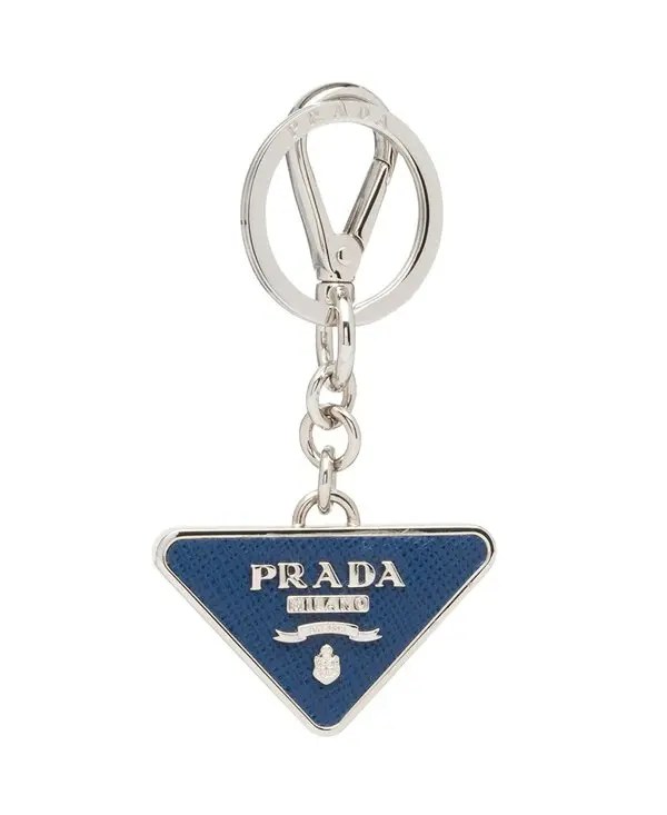 Prada Navy Blue Logo Keychain - White