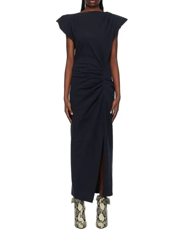 Isabel Marant Étoile Ruched Midi Dress With Front Slit - Black