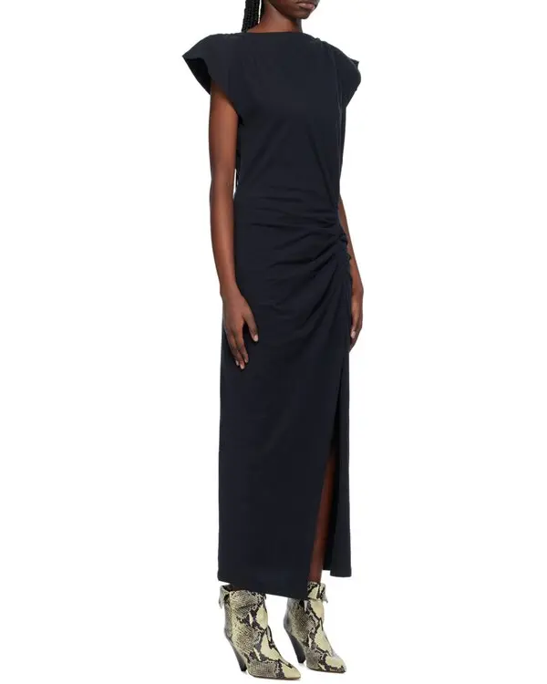 Isabel Marant Étoile Ruched Midi Dress With Front Slit - Black