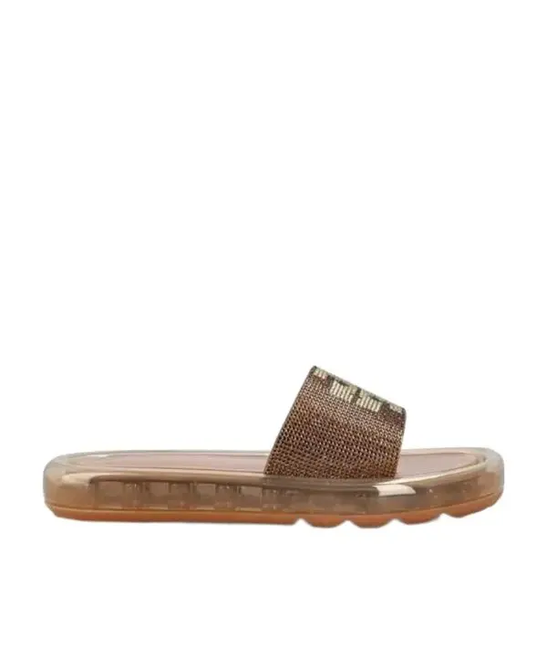 Tory Burch Logo Embellished Open Toe Slide Sandals - Brown