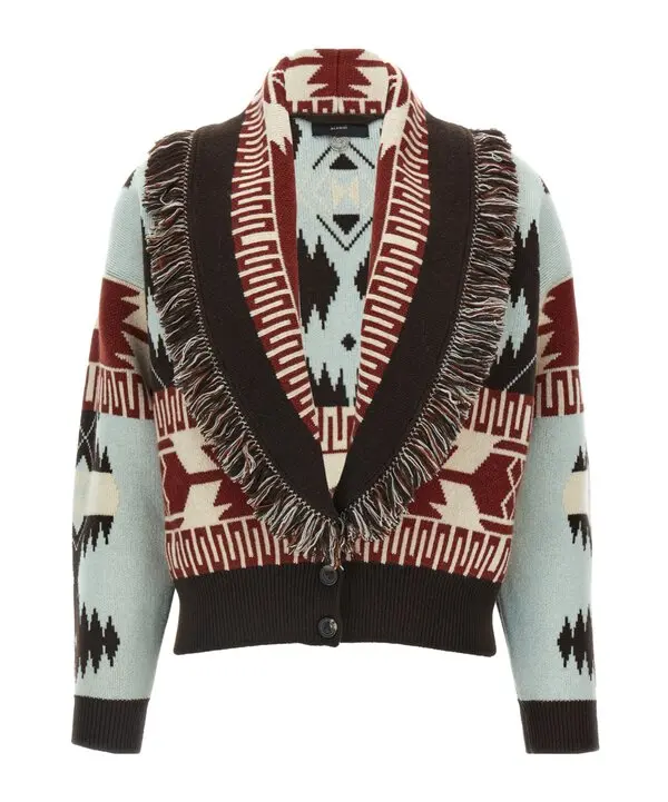 Alanui Icon Jacquard Shawl Collar Cardigan With Fringe - Black