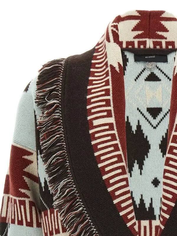 Alanui Icon Jacquard Shawl Collar Cardigan With Fringe - Black
