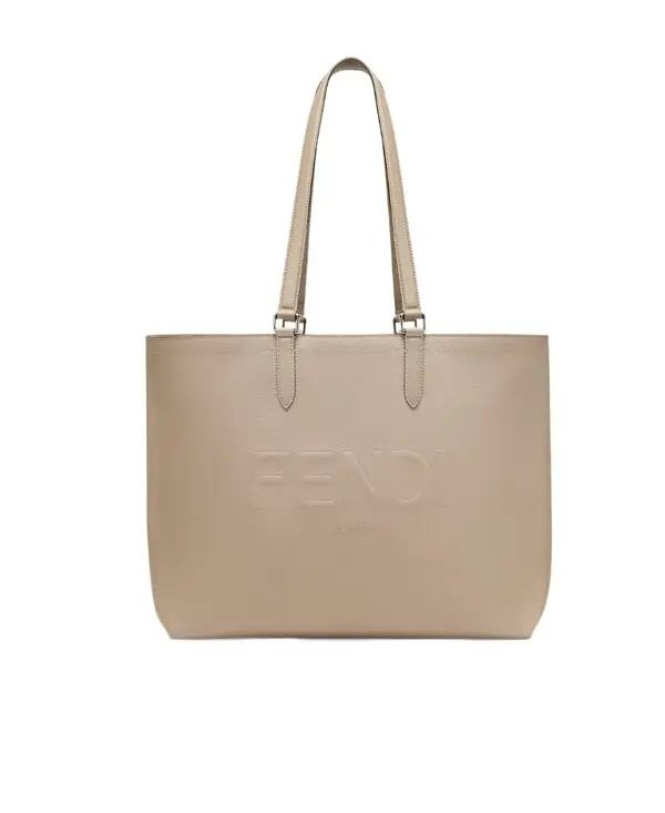 Fendi Roma Logo Embossed Shopper Bag - Nude
