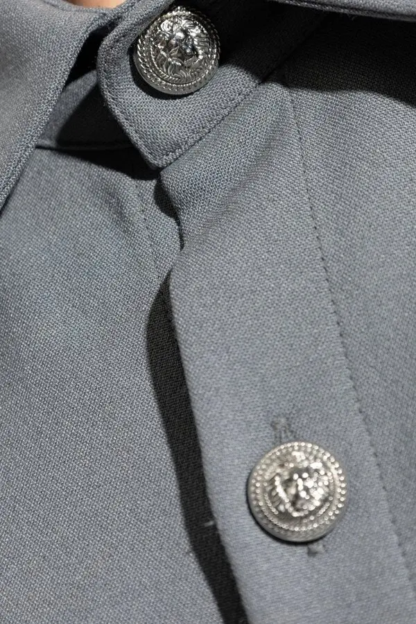 Balmain Embossed Button Straight Hem Shirt - Grey
