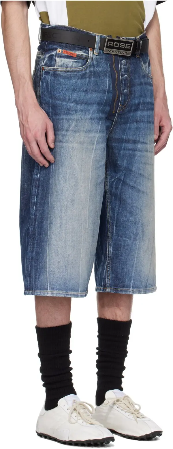Martine Rose Logo Patch Denim Shorts - Indigo