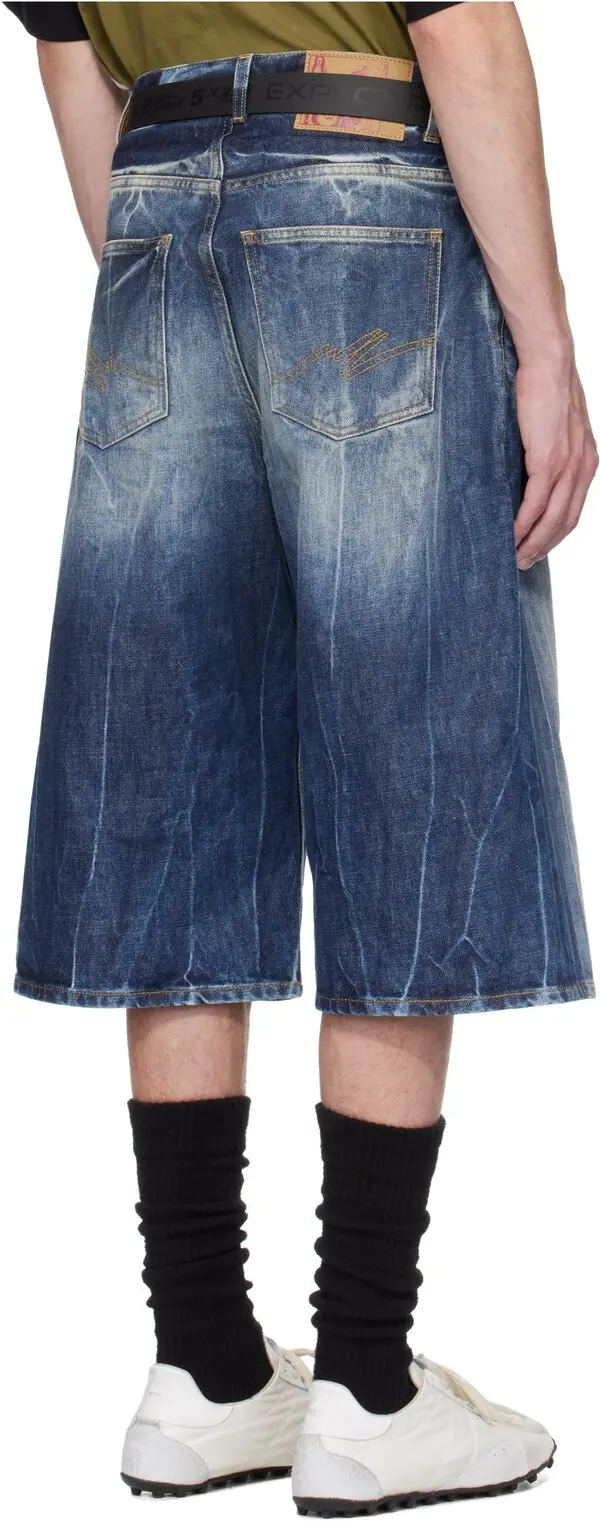 Martine Rose Logo Patch Denim Shorts - Indigo