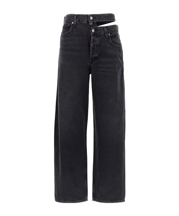 AGOLDE High Waist Denim Trousers With Asymmetrical Cutout Waistband
