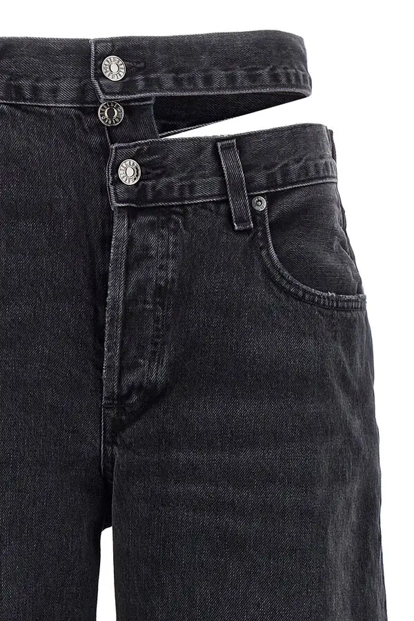 AGOLDE High Waist Denim Trousers With Asymmetrical Cutout Waistband