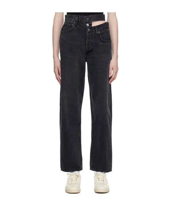 AGOLDE High Waist Denim Trousers With Asymmetrical Cutout Waistband