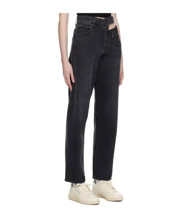 AGOLDE High Waist Denim Trousers With Asymmetrical Cutout Waistband